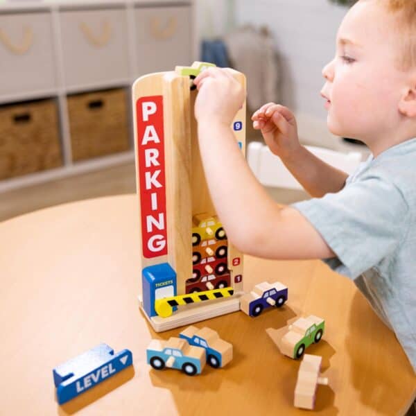 Melissa & Doug Stack & Count Wooden Parking Garage With 10 Cars ...